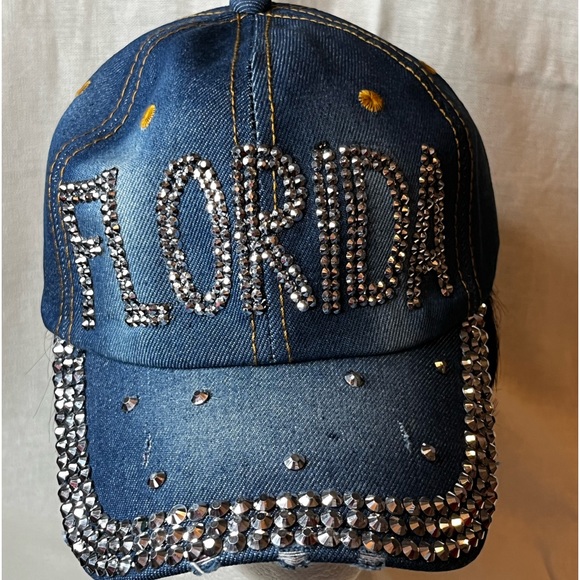 Accessories | Tiedyed Denim Blinged Florida Cap | Poshmark